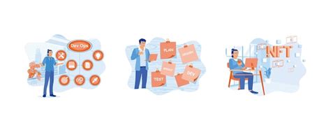 Premium Vector Businessman Developing Software On Virtual Screen Make Notes On The Work Plan