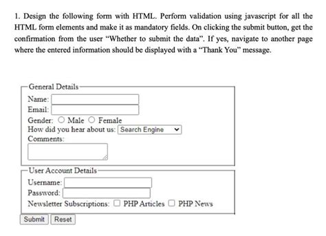 Solved Design Using Html And Perform Validation Using Js