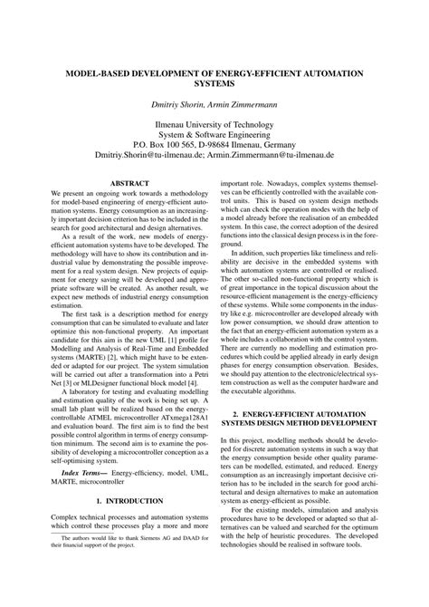 Pdf Model Based Development Of Energy Efficient Automation Systems