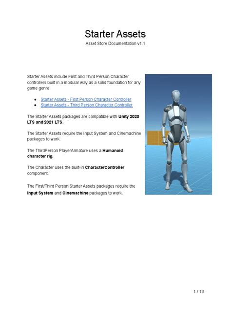 Starterassets Documentation Pdf Unity Game Engine Ios