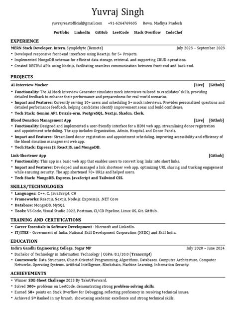 Yuvraj Singh Cv Pdf Computer Science Computer Programming