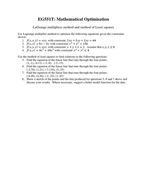 Lagrange Multiplier Method And Least Squares Pdf