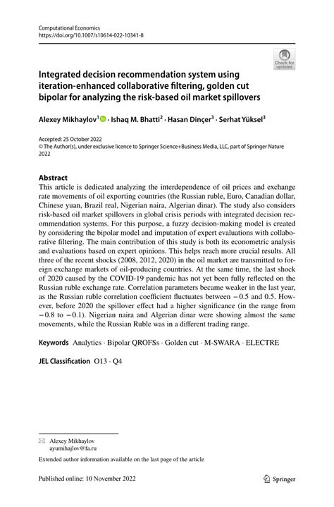 Pdf Integrated Decision Recommendation System Using Iteration Enhanced Collaborative Filtering