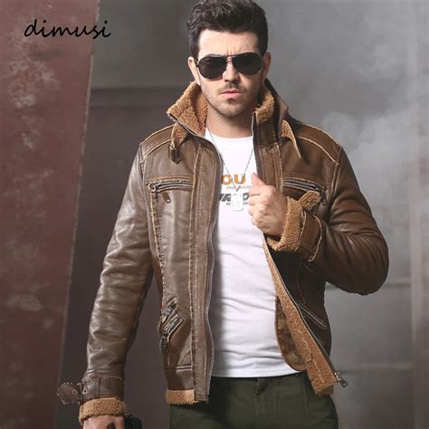 DIMUSI, зимняя мужская куртка из искусственной кожи, мото флисовые ...