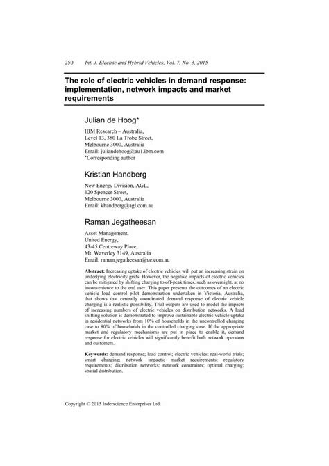 Pdf The Role Of Electric Vehicles In Demand Response The Role Of Electric Vehicles In