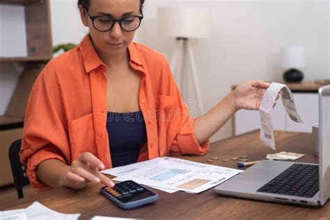 Digital Budgeting Woman Utilizes Smartphone Calculator To Compute