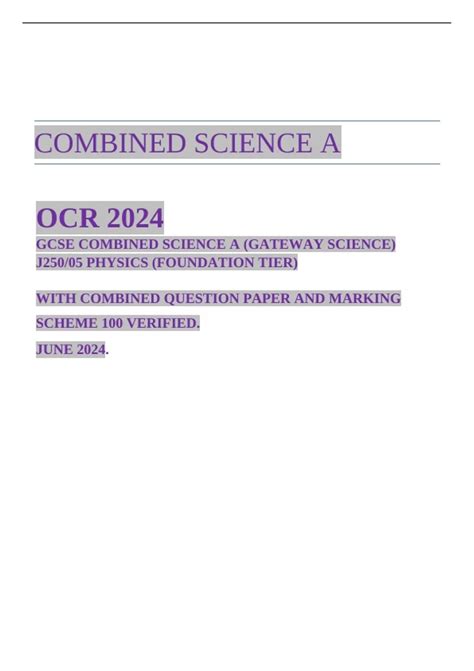 Ocr 2024 Gcse Combined Science A Gateway Science J250 05 Physics Foundation Tier With