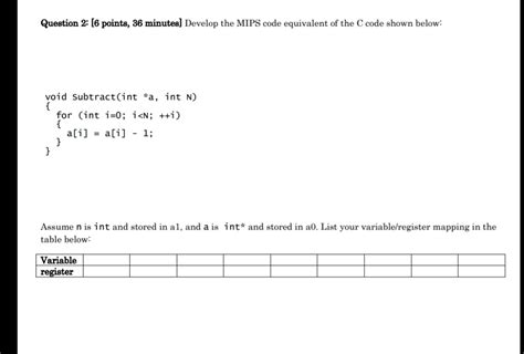Question 2 6 Points 36 Minutes Develop The Mips Code Equivalent Of