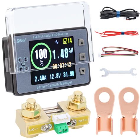 Drok Battery Coulometer Dc 8 100v 500a Split Type Multi Tester 12v 24v