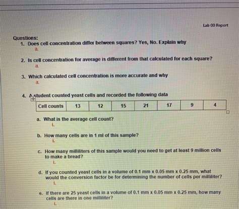 Solved Lab 00 Report Questions 1 Does Cell Concentration