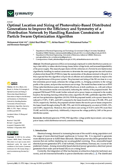 Pdf Optimal Location And Sizing Of Photovoltaic Based Distributed Generations To Improve The