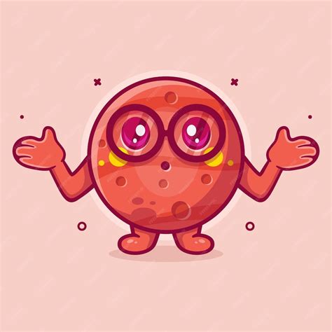 플랫 스타일 디자인에 혼란스러운 표정으로 고립된 만화를 가진 귀여운 화성 행성 캐릭터 마스코트 프리미엄 벡터