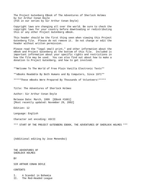 Afile Pdf Project Gutenberg A Scandal In Bohemia
