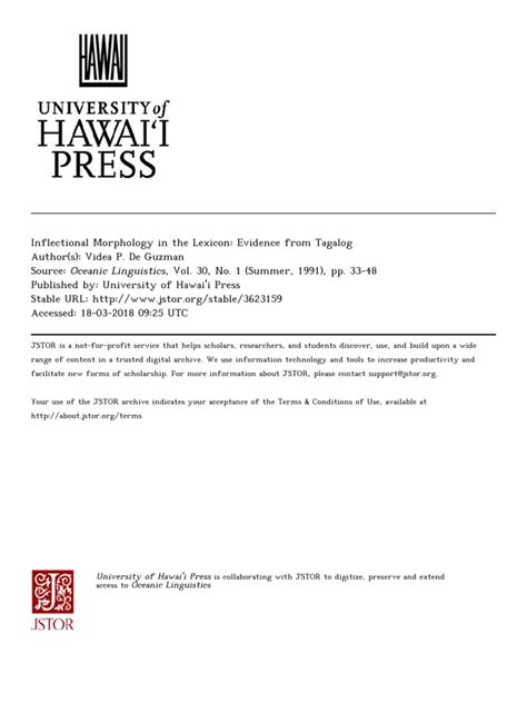 De Guzman 1991 Inflectional Morphology In The Lexicon Evidence From Tagalog Pdf Lexicon