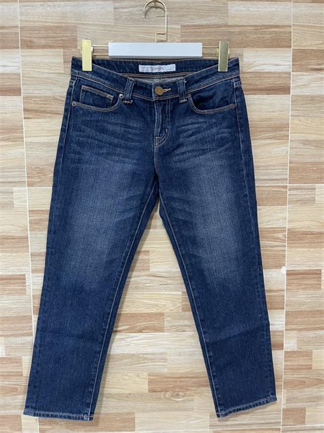 ติดจอง 🍎 Uniqlo🍎 กางเกงยีนส์ยืด เอวต่ำ ขาสี่ส่วน สีสวย ซิปหน้า ⭕ผ้าคอตตอนผสม ☘️ ไซส์ เอว 29 30