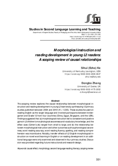 Pdf Morphological Instruction And Reading Development In Young L2 Readers A Scoping Review Of
