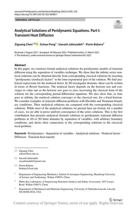 Analytical Solutions Of Peridynamic Equations Part I Transient Heat