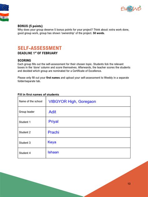 Self Assessment Sheet Pdf