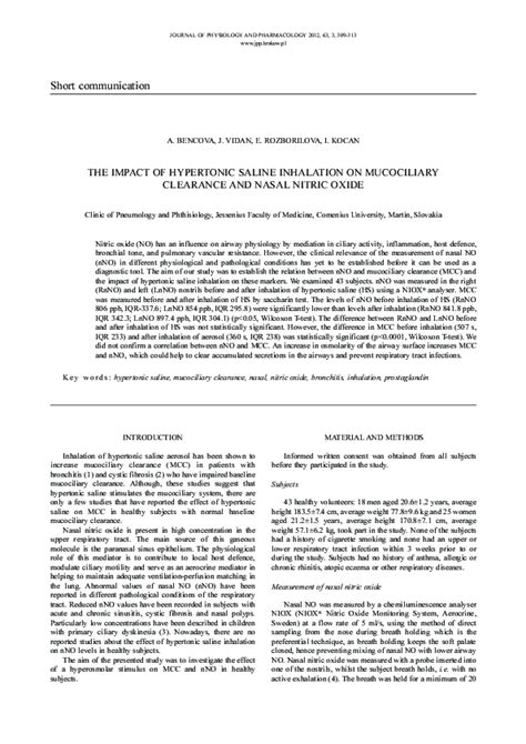 Pdf The Impact Of Hypertonic Saline Inhalation On Mucociliary