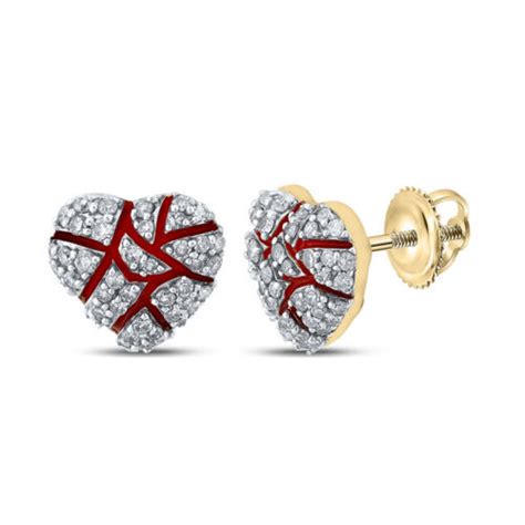 10kt Yellow Gold Mens Round Diamond Broken Heart Cluster Earrings 12