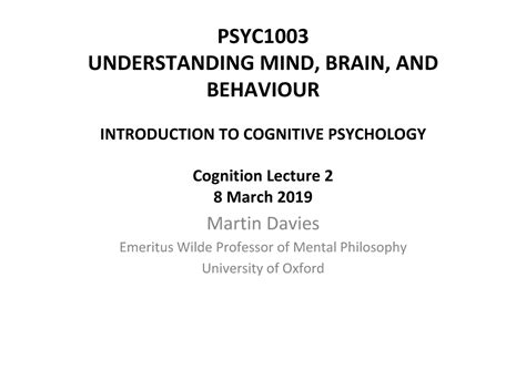 Psyc1003 Cognition Lecture 2 Pdf Psyc1003 Understanding Mind Brain