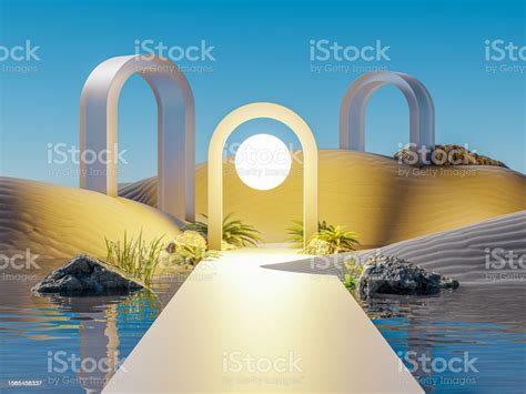 일몰 해변 추상적인 배경에 제품 전시 프리젠테이션을 위한 복사 공간이 있는 3d 연단 열대 여름과 휴가 개념 그래픽 렌더링 일러스트레이션 디자인 강단에 대한 스톡 사진 및