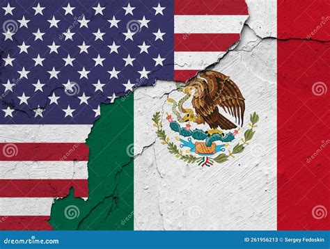 Usa And Mexico Flags International Relations Stock Image Image Of