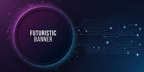 컴퓨터 회로와 미래 하이테크 배너 현대적인 기술 디자인 파란색과 보라색 빛나는 네온 벌집 추상 빛나는 조명입니다 벡터 그림입니다 Eps 10 0명에 대한 스톡 벡터 아트 및