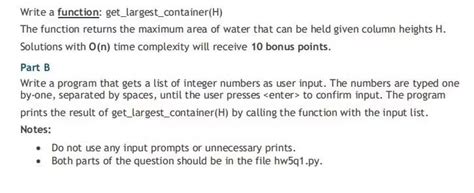 Solved Write A Function Get Largest Container H The Chegg