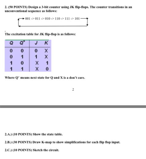 solved 2 50 points design a 3 bit counter using jk