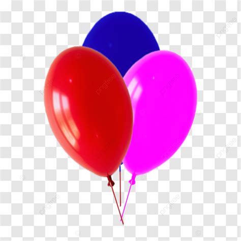 이 이미지에는 빨간색 파란색과 분홍색의 생동감 넘치는 풍선 세 개가 아래쪽에 함께 묶여 있어 쾌활한 분위기를 연출합니다 풍선 컬러 풀 풍선 로맨틱 Png 일러스트 및