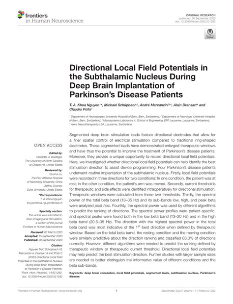 Pdf Directional Local Field Potentials In The Subthalamic Nucleus