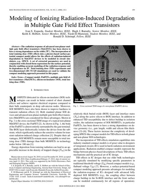 Pdf Modeling Of Ionizing Radiation Induced Degradation In Multiple Gate Field Effect Transistors