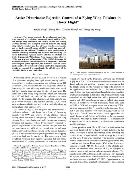 Pdf Active Disturbance Rejection Control Of A Flying Wing Tailsitter In Hover Flight