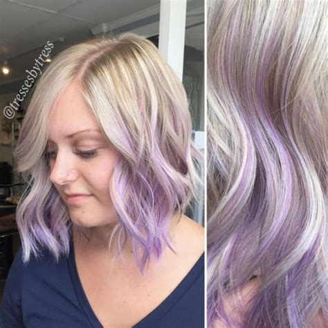 Blonde Bob With Lavender Streaks Hair Color Pastel Hair Color And Cut