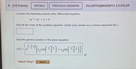 Solved Consider The Following Second Order Differential