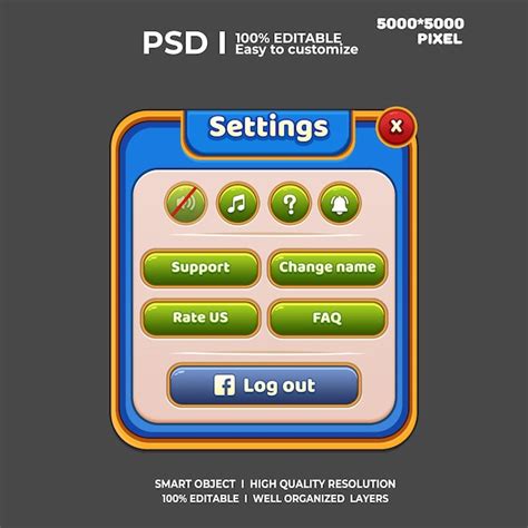 Premium Psd Setting Screen Ui 2d Game Ui User Interface Casual Game Ui Ui Kit Ui Art Cartoon