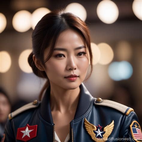 Japanese Woman In Top Gun Jacket Stable Diffusion Online