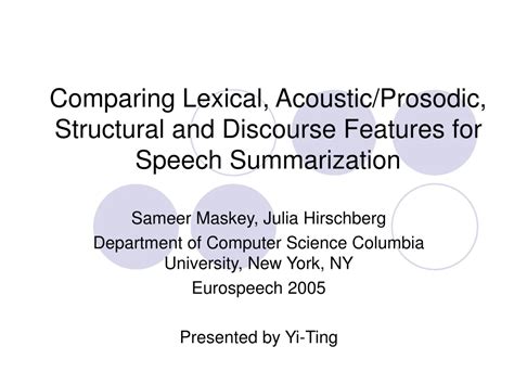 Ppt Comparing Lexical Acousticprosodic Structural And Discourse Features For Speech