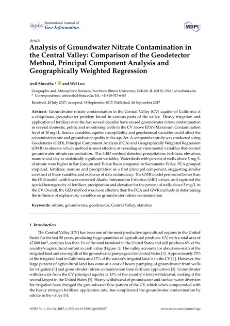 Pdf Analysis Of Groundwater Nitrate Contamination In The Central Valley Comparison Of The