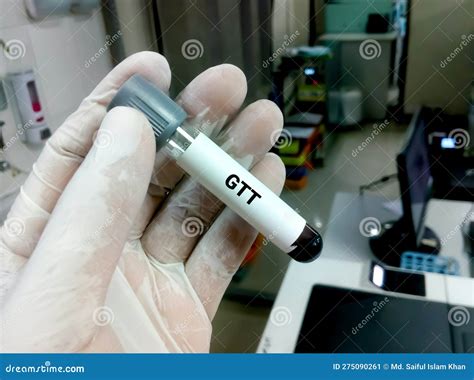 Technician Or Scientist Hold A Sample Tube Of Glucose Tolerance Test Gtt Stock Image Image