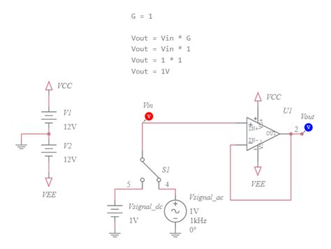 OpAmp Buffer Unity Gain Non Inverting Amplifier Multisim Live