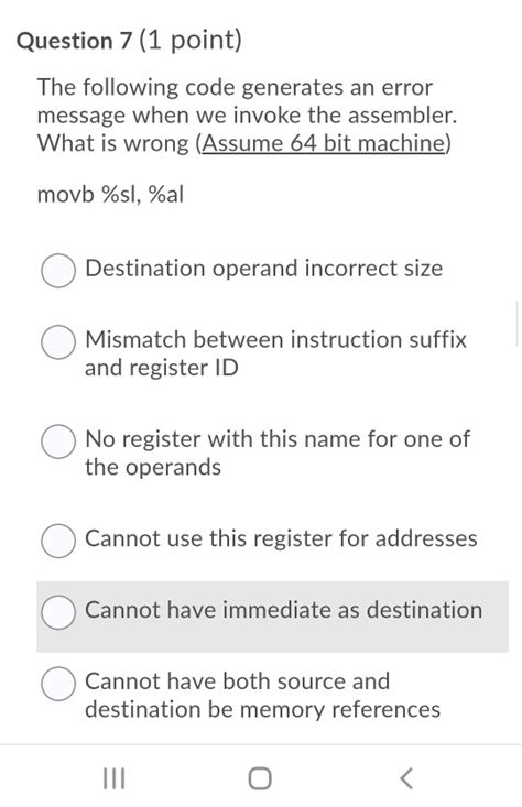 Solved Question 7 1 Point The Following Code Generates An