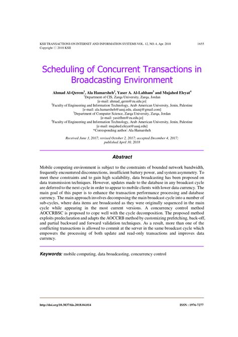 Pdf Scheduling Of Concurrent Transactions In Broadcasting Environment