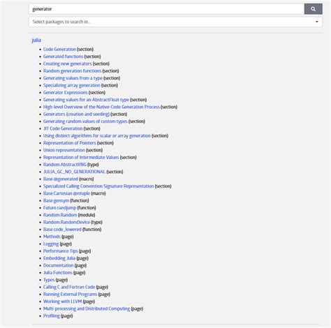 searching of the online documentation of julia ineffective general usage julia programming