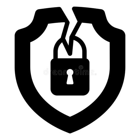 Cracked Shield With Lock Solid Icon Hacker Attacks Concept Vector