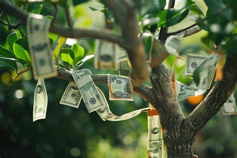 Premium Photo A Photo Of A Tree With Various Denominations Of Money Hanging From Its Branches