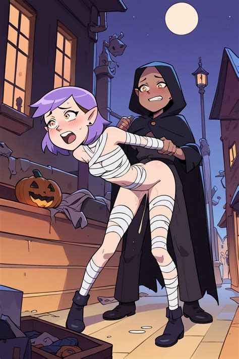 Rule 34 1girls Ai Generated Amity Blight Bandages Female Halloween Mummy Costume Public Purple