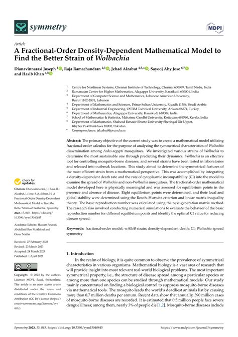 Pdf A Fractional Order Density Dependent Mathematical Model To Find The Better Strain Of Wolbachia