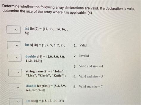 solved determine whether the following array declarations